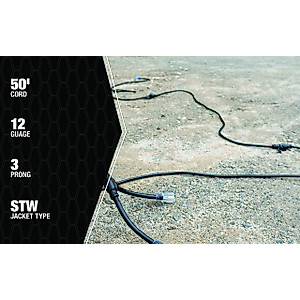 Southwire 65039101 12/3 50-Ft. Generator Power Cord, Black 6-Outlet