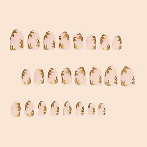 24 Pcs Press on Nails, Sunjasmine Fake Nails with Designs, Acrylic Nails False Nails with Nail Glue for Women (Medium Fall Leaves)