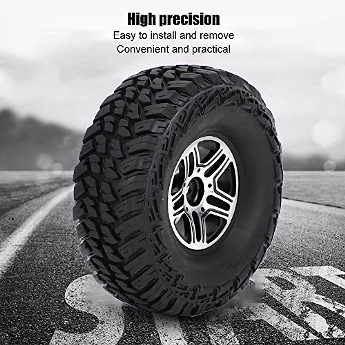RC Car Wheel, Aluminium Alloy High Accuracy Wear Resistant Simulation Look RC Wheel Hubs Tire Convenient for 1/10 Remote Control Model(B Black)