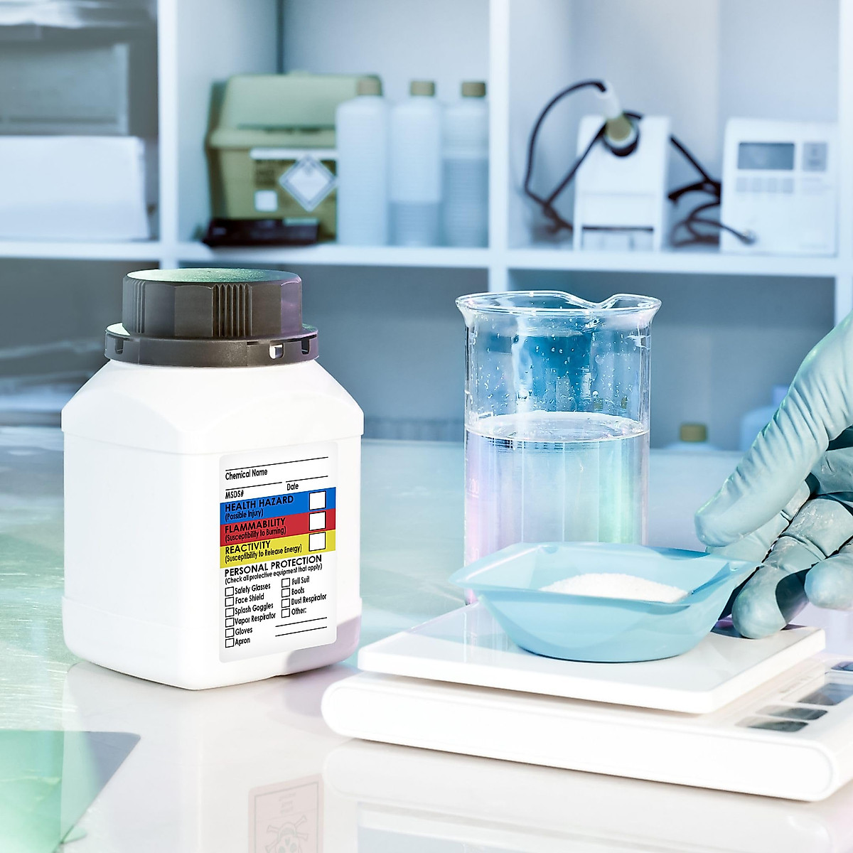 Performore SDS Stickers/MSDS Stickers, 1.5x2.5 Inch Roll of 250, Right to Know Stickers - Chemical Identifying and Marking, Highly Visible and Durable Self Adhesive