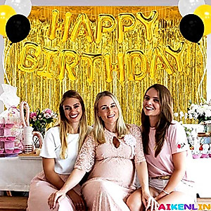4 Pack Gold Foil Fringe Curtain Backdrop, 3.2Ft x 9.8Ft Metallic Tinsel Foil Fringe Streamers Curtains for Party, Photo Booth Props, Birthday, Wedding, Christmas Party Decoration Supplies