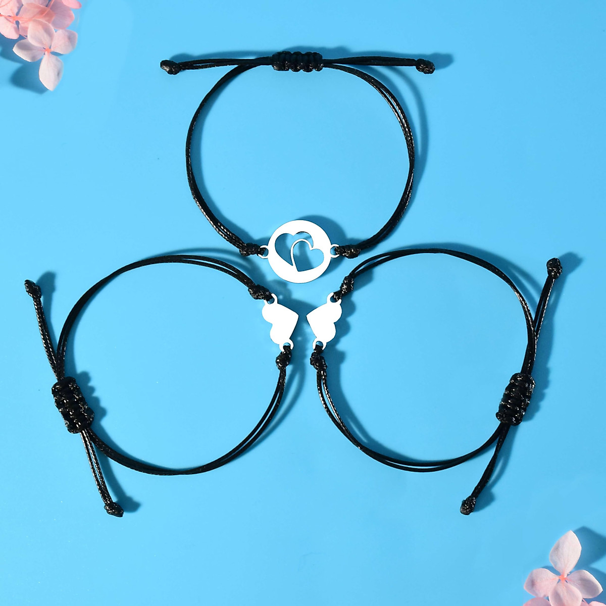 Temulnee 2 Niece Gifts from Auntie Aunt Gifts Matching Bracelets Auntie Two Nieces Gift Heart Love Bracelet from Aunt Jewelry Set for 3 Women Mothers Day Birthday Valentines Day Gifts