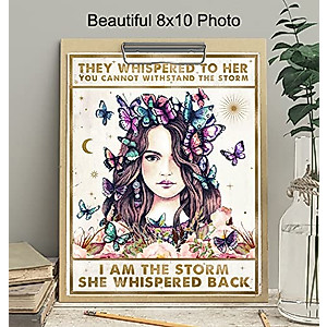 Women's empowerment Motivational poster - Positive Encouragement Gift for Teen Daughter - Inspiration Saying Wall Art - Boho Bedroom decoration - They Whispered to Her You Cannot Withstand The Storm