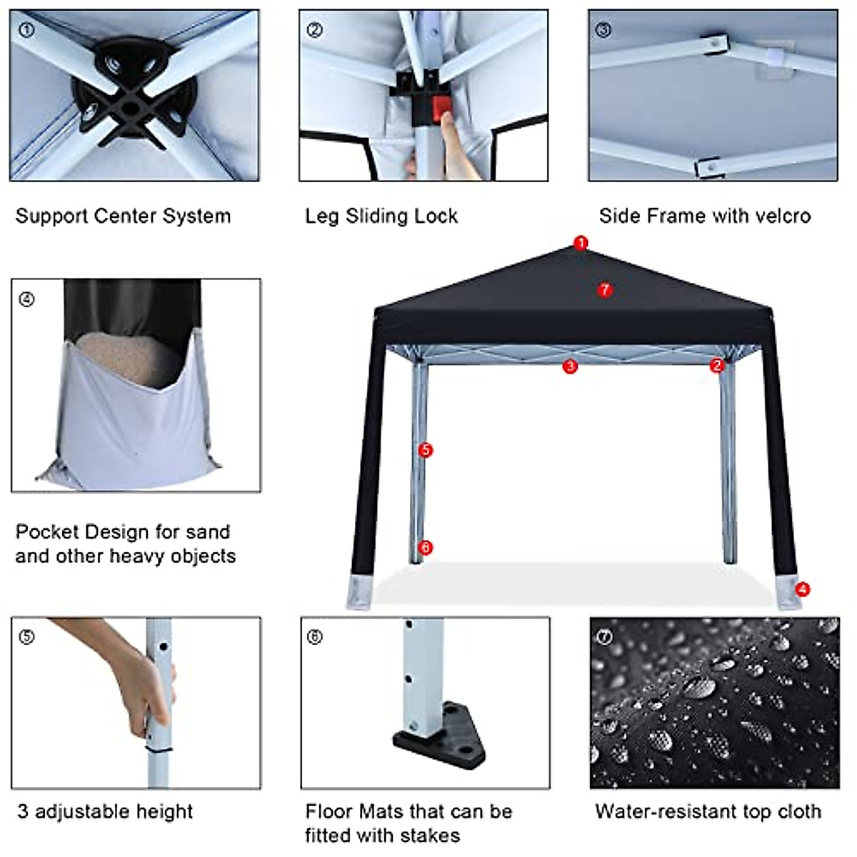 MASTERCANOPY 10x10 Pop-up Canopy Tent Outdoor Beach Canopy with 4 Foot Pockets(Black)