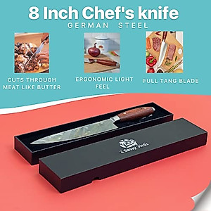 Chef Knife - 8 Inch Kitchen Knife with Stainless Steel Blade - Carving Knife for Meat and Vegetables - Knife for Kitchen - Professional Sharpness and Ergonomic Handle - Multipurpose Cooking Knife