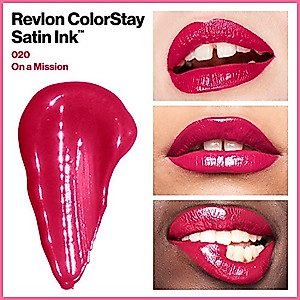 Liquid Lipstick by Revlon, Face Makeup, ColorStay Satin Ink, Longwear Rich Lip Colors, Formulated with Black Currant Seed Oil, 020 On a Mission, 0.17 Fl Oz