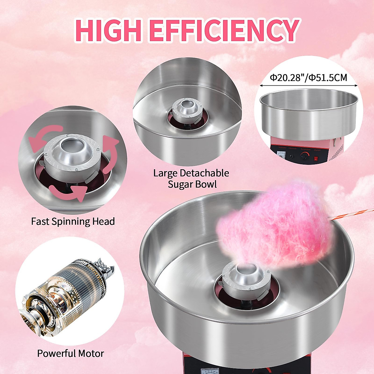 Cotton Candy Machine Commercial, Electric Cotton Candy Maker, 1080W Candy Floss Maker, Perfect for Family Party Amusement Park Carnival,Pink