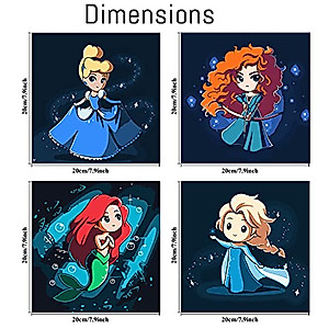 FQOVKYN 4 Pack Paint by Number for Kids with Wooden Frame-Cartoon Paint by Numbers for Kids Ages 4-8-12,Easy Paint with Numbers DIY Acrylic Oil Painting Kits for Home Wall Decor(8X8inch)