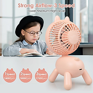 8 Inch Oscillating Small Desk Fan, 4 Speeds Portable Rechargeable Mini Fan with Puppy-Shape,Rotatable Table USB Personal Desktop Fan with Anti-slip Adjustable Rear Legs for Home/Office /Outdoor, Pink
