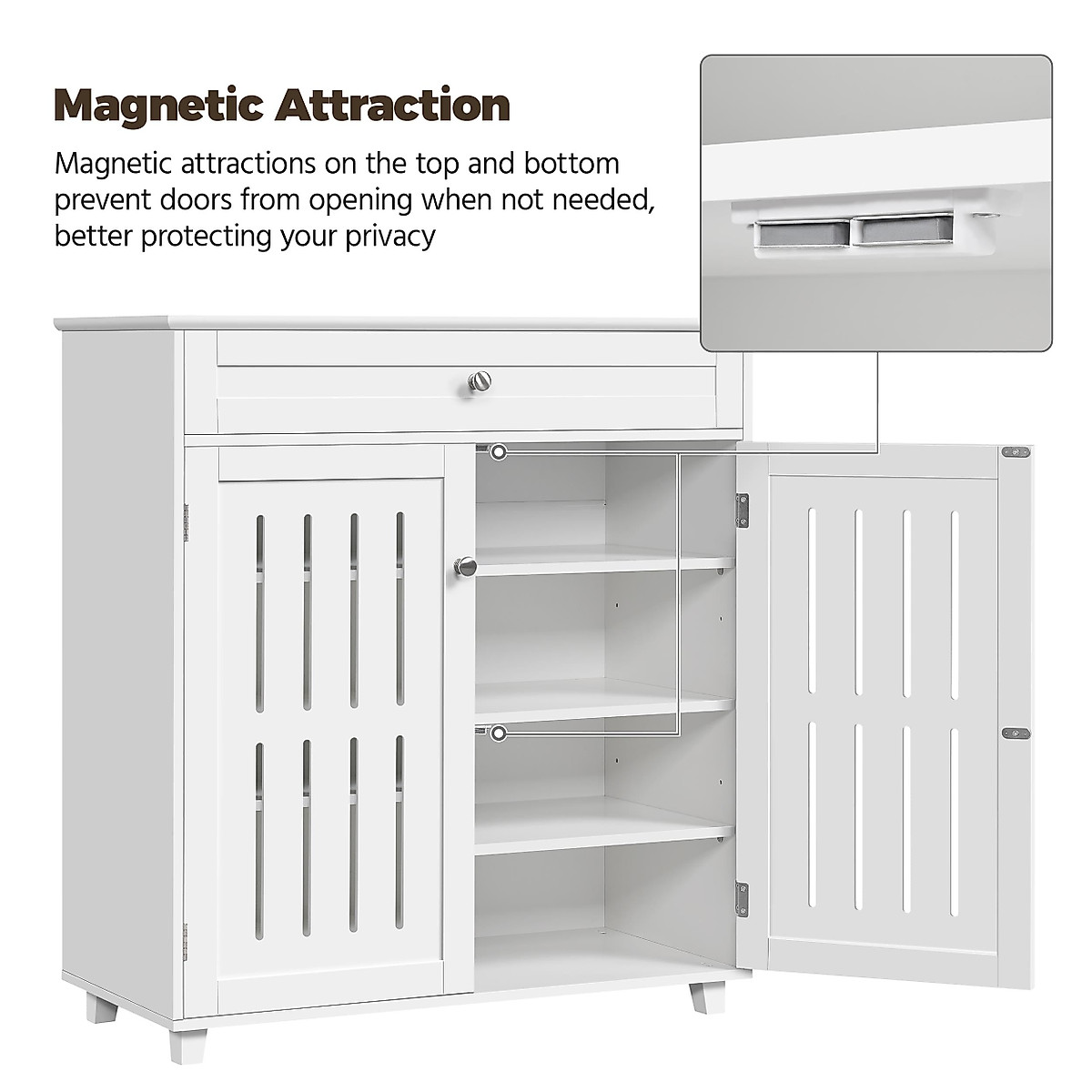 Yaheetech Shoe Cabinet, 4-Tier Shoe Storage Cabinet with Drawer & Adjustable Shelves, Wooden Shoe Rack Organizer with Louvered Doors for Entryway, Hallway, Bedroom, Closet, Living Room, White