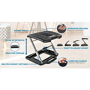 Mount-It! Adjustable Footrest with Massaging Bead | Adjustable Height and Tilt Office Foot Rest Stool for Under Desk Support | 5 Height Settings, 3 Tilt Settings | Black