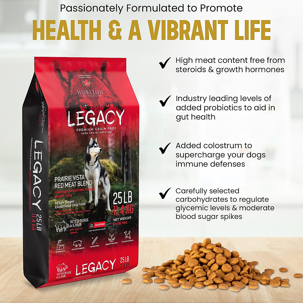 LEGACY All-Life-Stages Dry Dog Food | Prairie Vista Red Meat Dog Food Blend | Grain-Free Dog Food, Rich in Pork & Lamb | 25 lbs