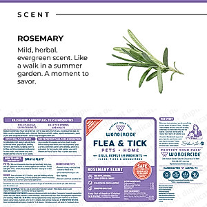 Wondercide - Flea, Tick & Mosquito Spray for Dogs, Cats, and Home - Killer, Control, Prevention, Treatment - with Natural Essential Oils - Pet and Family Safe - Rosemary 16 oz