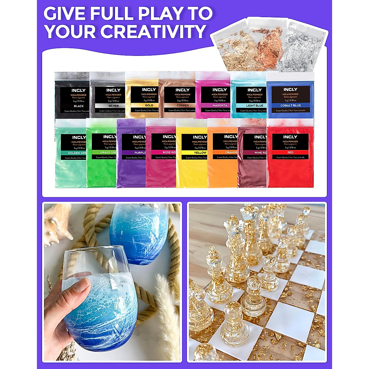 Incly 80oz Crystal Clear Epoxy Resin Kit, Casting & Coating Art Resin Supplies for Jewelry Making,Craft Tabletop,Mold, Bubble Free Resin Kit for Beginner with 15 Mica Powder Large Silicone Cup, Sticks