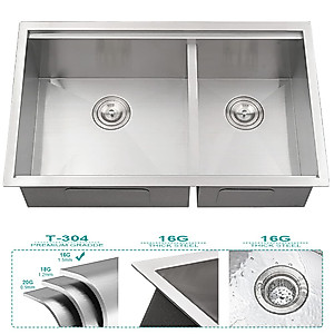 33 Undermount Workstation Kitchen Sink - iAnomla 33 x19 Inch Undermount Kitchen Sink 16 Gauge Ledge Workstation Stainless Steel 60/40 Double Bowl Kitchen Sink with Cutting Board
