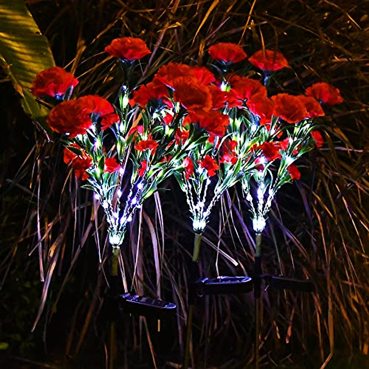 BeHiller Carnations Solar Flower Light Outdoor Decor,42Red Flowers Gifts for Grandma,Birthday,Mom Gifts Garden Pathway Lights,Unique Gifts Solar Decorative Lights for Patio,Grave Cemetery Yard-2Pack
