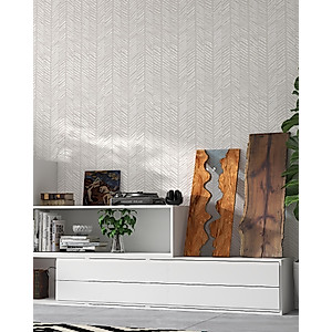Striped Wallpaper Peel and Stick Wallpaper for Bedroom 17.3"x78.8" White/Beige Wallpaper Herringbone Wallpaper Self Adhesive Removable Wallpaper Modern Line Contact Paper for Cabinets Bathroom Decor