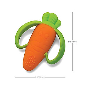 Infantino Lil' Nibbles Textured Silicone Teether -Sensory Exploration and Teething Relief with Easy to Hold Handles, Orange Carrot