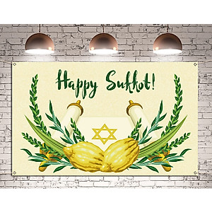 Pudodo Happy Sukkot Backdrop Banner Sukkah Etrog Lulav Jewish Holiday Party Religious Photography Background Wall Decoration
