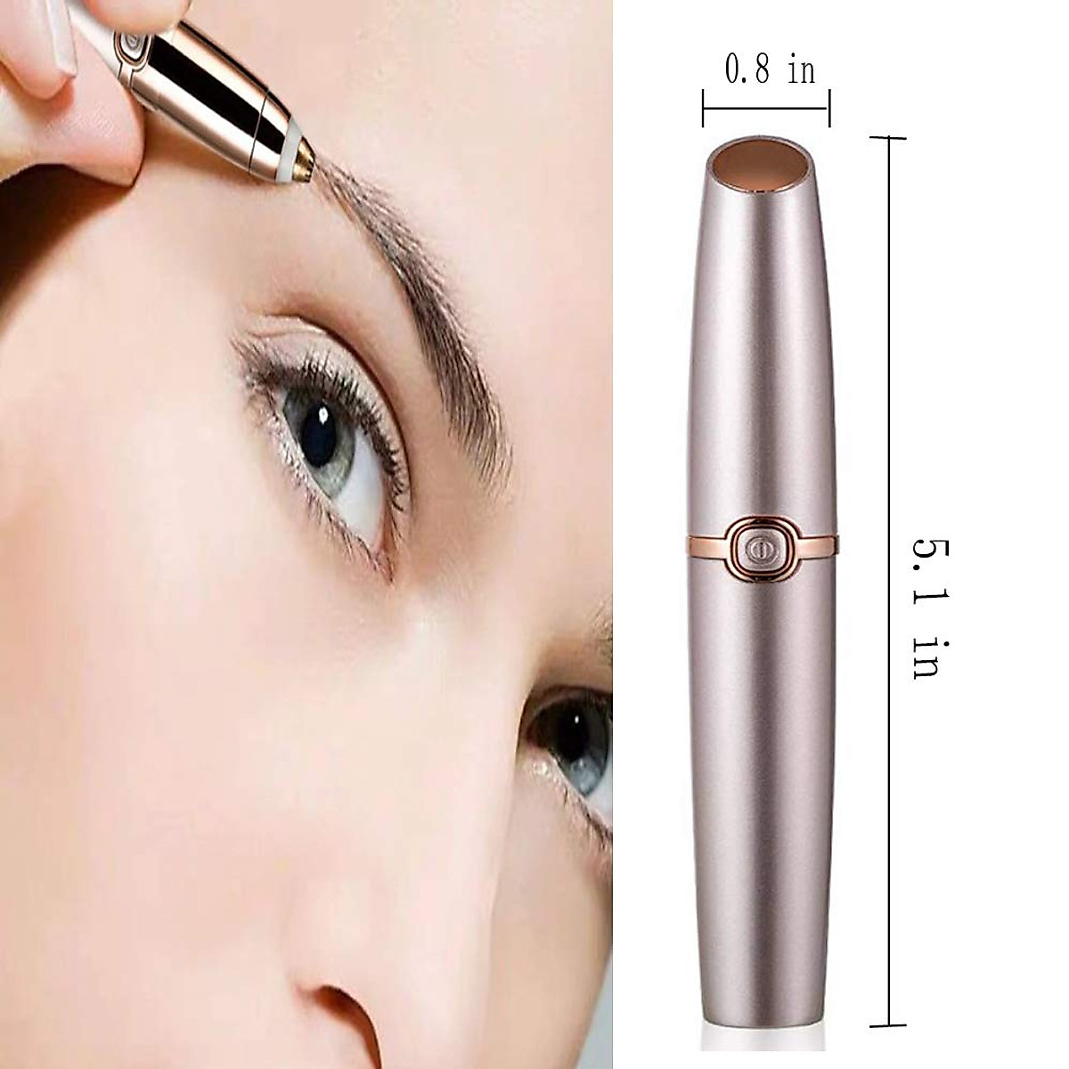 Rechargeable Eyebrow Hair Removal for Women, Painless Electric Eyebrow Trimmer Epilator, Ladies Eyebrow Razor Shaver for Eyebrow Hair Remover with LED Light (Rose Gold)