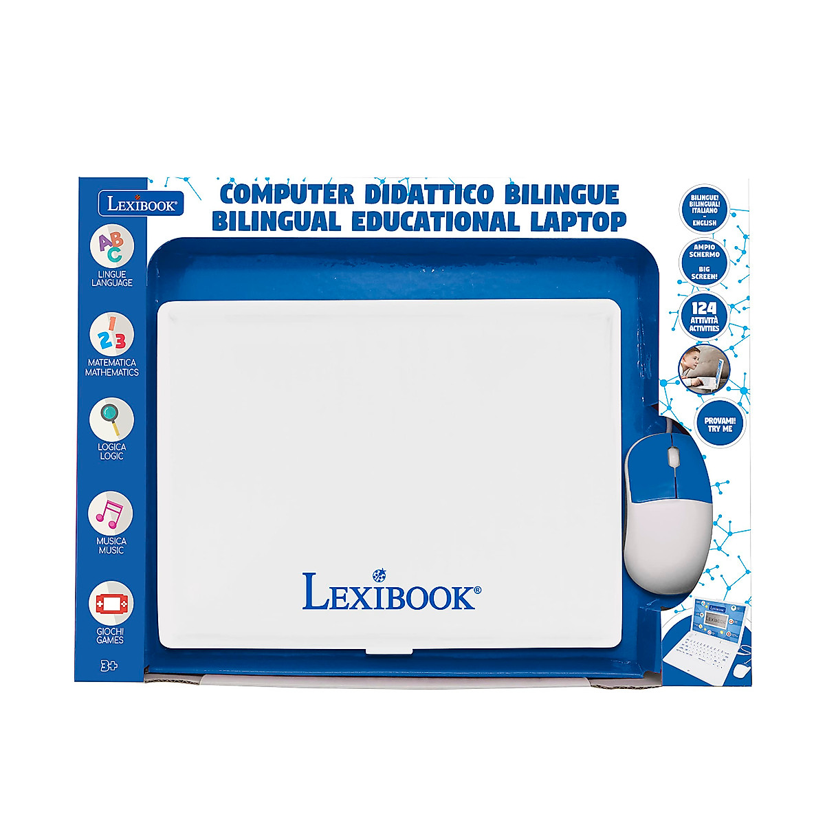 Lexibook, Educational and Bilingual Laptop Italian/English, Toy with 124 Activities to Learn Mathematics, Dactylography, Logic, Clock Reading, Play Games and Music, White, JC598i5