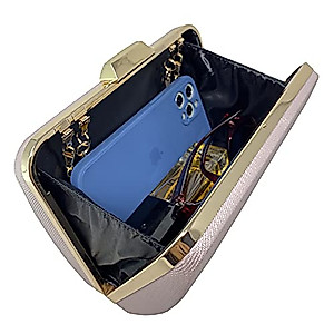 Cirilla Women PU Evening Bag Clutch Purse with Trapezoid lock for Wedding Cocktail Party Banquet (gold)