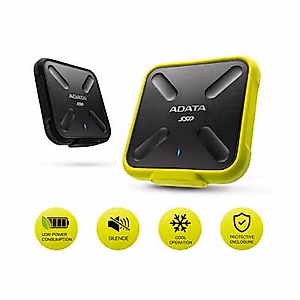 ADATA SD700 3D NAND 1TB Ruggedized Water/Dust/Shock Proof External Solid State Drive Yellow (ASD700-1TU3-CYL)