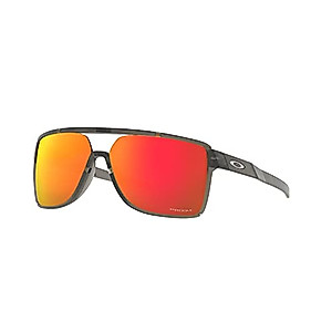 Oakley Men's OO9147 Castel Rectangular Sunglasses, Matte Grey Smoke/Prizm Ruby, 63 mm