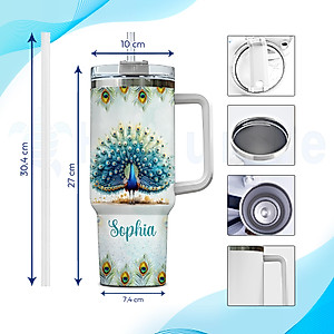 Hyturtle Personalized Peacock Tumbler - Just A Girl Who Loves Peacock Tumbler - Animal Gifts For Women Lovers - Animal Present Decor On Birthday - Custom Travel Coffee Cup 40oz With Lid And Straw