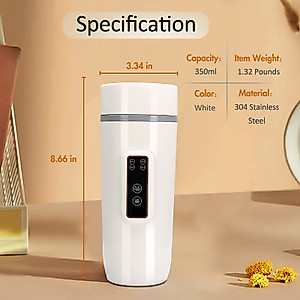 Travel Water Kettle,Portable 350ml Electric Heating Cup,Stainless Steel Bottle Heating Water Boilers Hot Water Maker for Brew Milk Powder,Coffee Tea Fast Boil Auto Shut Off Father's Day Gift(White)