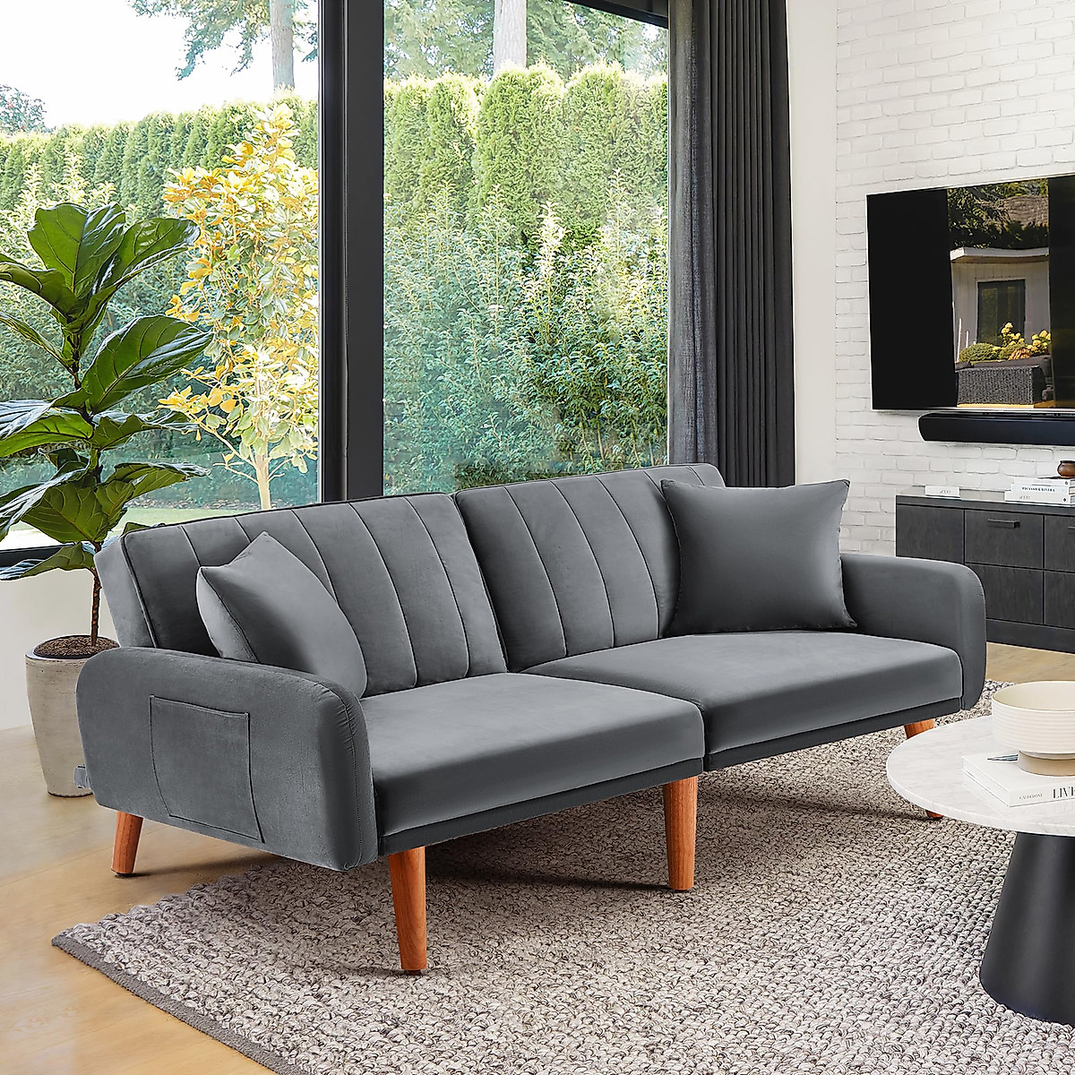 JOMEED 65" Velvet Loveseat Sofa,Modern Couch for Living Room,Futon Sofa Bed with Adjustable Backrest for Small Spaces,Dorm,Apartment