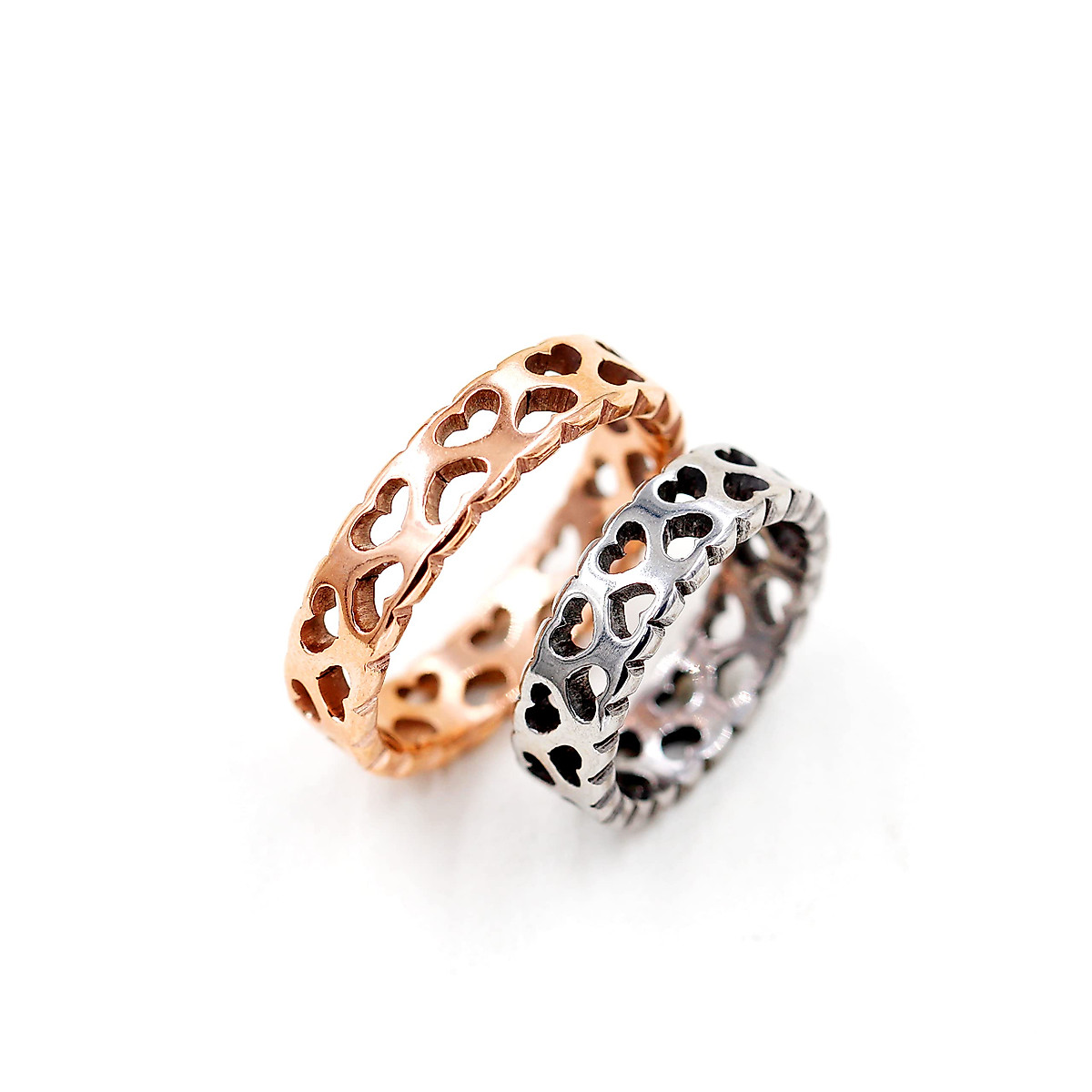 Stainless Steel Hollow Love Hearts Ring Wedding Promise Band Couples Valentines Gifts for Men Women Y1600 (Silver Color Size 8)