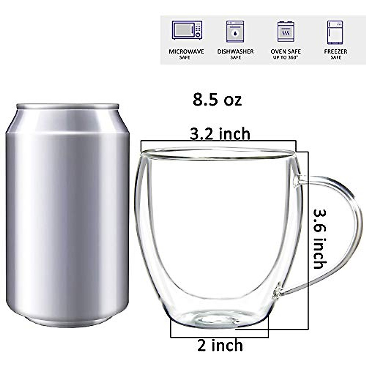 Youngever 2 Pack Glass Coffee Cups, Double Wall Thermo Insulated Coffee Cups, Glass Coffee Mugs (8.5 Ounce)