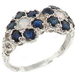 LetsBuyGold 925 Sterling Silver Natural Opal and Sapphire Womens Promise Ring - Size 5.5