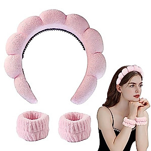 CHAOBANG 1Spa Headband and 2 Wristbands for Washing Face，decoration，Spa，Face Washing,Makeup Removal, Shower, Skincare,Hair Accessories，Terry Towel Cloth Fabric,Non slip