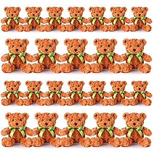 Hungdao 24 Pcs Bear Bulk Plush Stuffed Animals 10 Inch Cute Soft Stuffed Bear with Green Bow for Baby Shower Birthday Party Gift (Light Brown)