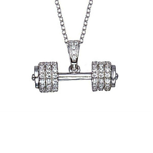 SURANO DESIGN JEWELRY Sterling Silver Necklace with CZ Stones 3D (3 dimensional) Dumbbell Pendant
