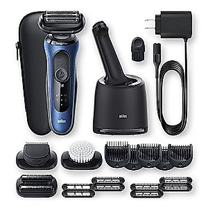Braun Series 6 6095cc Electric Razor for Men with SmartCare Center, Beard Trimmer, Stubble Beard Trimmer, Cleansing Brush, Wet & Dry, Rechargeable, Cordless Foil Shaver, Blue