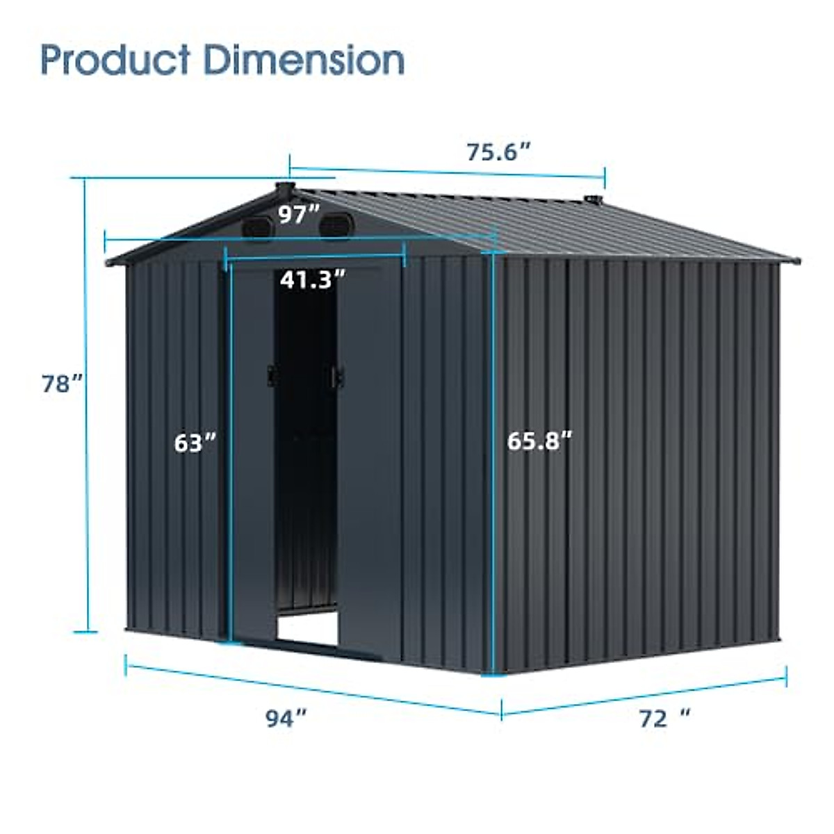 Outdoor Storage Shed, 8' X 6' Galvanized Steel Garden Shed with 4 Vents & Double Sliding Door, Utility Tool Shed Storage House for Backyard, Patio, Lawn