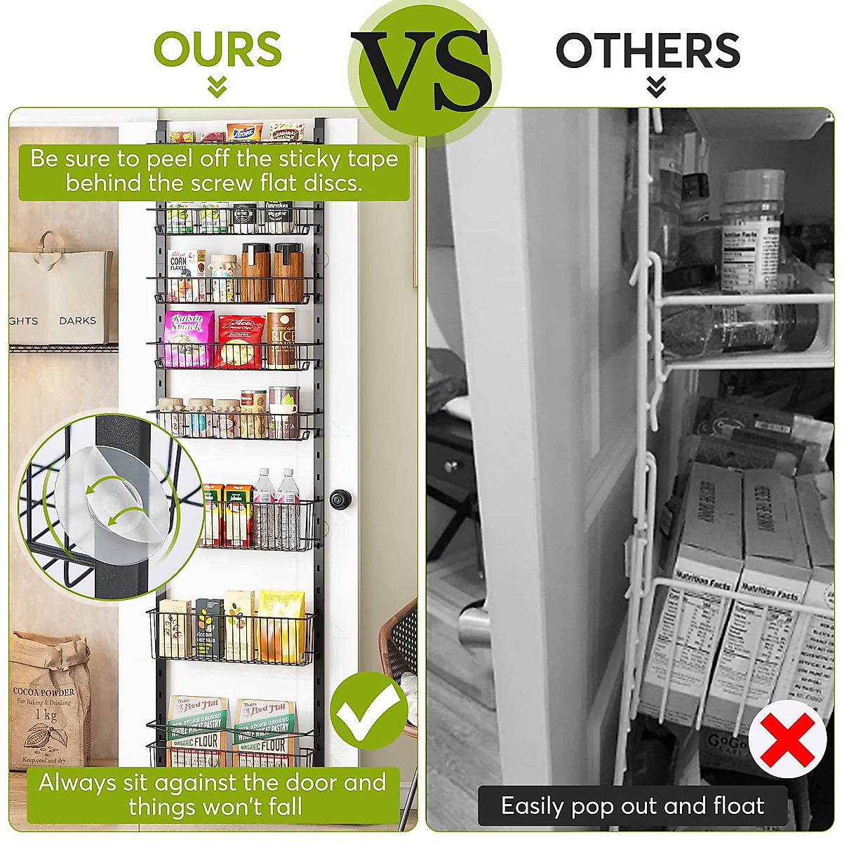 1Easylife Over the Door Pantry Organizer, 8-Tier Adjustable Baskets Pantry Organization and Storage, Metal Door Shelf with Detachable Frame, Space Saving Hanging Spice Rack for Kitchen Pantry Bathroom