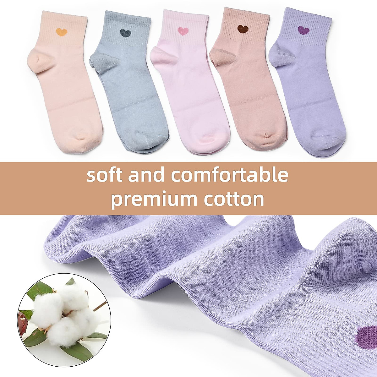 Corlap Women's Crew Socks Ankle High Cotton Fun Cute Athletic Running Socks Gifts For Women (5-Pairs With Present Box)