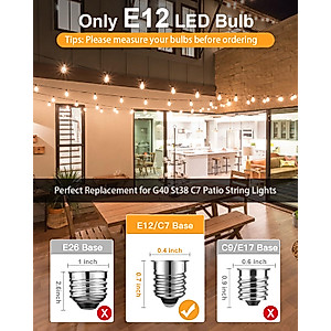 GLUROO LED String Light Bulbs, ST38 Shatterproof LED Replacement Bulbs for Outdoor String Lights Eidison Bulb fits E12 C7 Screw Base, 1Watt Equvanlent to 7Watt Incandescant Bulbs, Warm White, 25 Pack