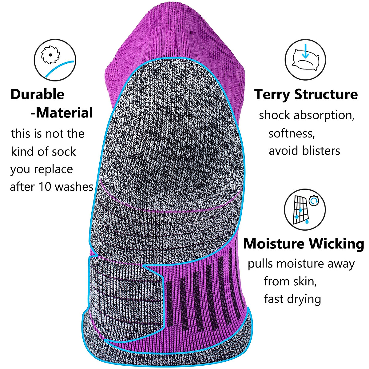 CWVLC Unisex Cushioned Compression Athletic Ankle Socks Multipack, 3-pairs Purple, M (7.5-10 W US/ 6-8.5 M US)