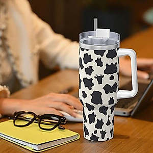 HULIBIN cow print04 Print Double Deck Stainless Steel Travel Coffee Cup With Lid 40 Oz Ice Bully Cup