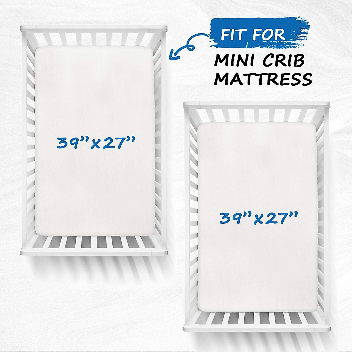 Pack and Play Sheets 27"x 39" Compatible with Graco, Dream on Me Pack N Play, Cotton Mini Crib Sheets 2 Pack, Stretchy Playard Crib Fitted Sheet for Baby Girl Boy, White