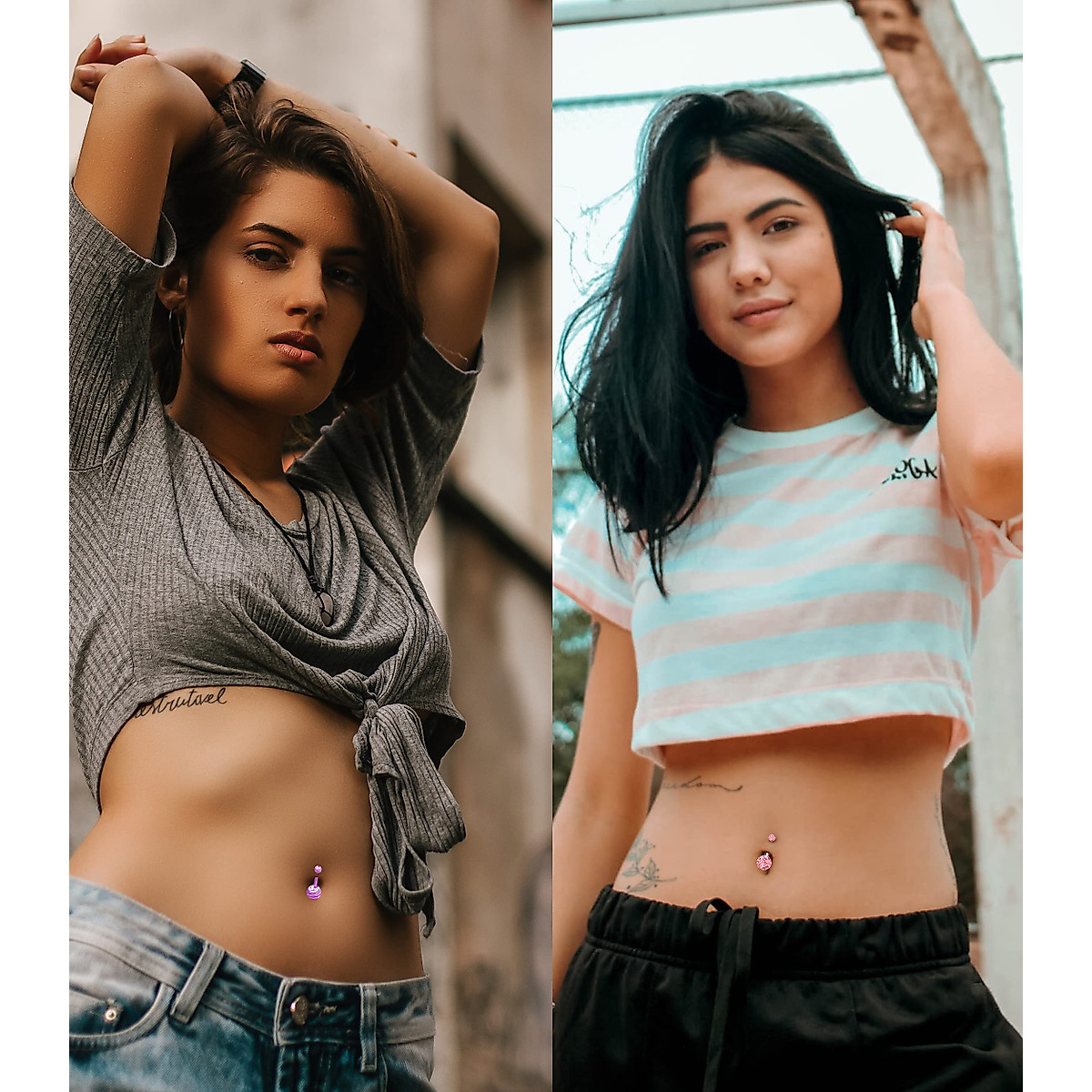 EVELICAL 24Pcs 14G Stainless Steel Belly Button Rings for Women Screw Navel Bars Body Piercing Jewelry Set Style 2