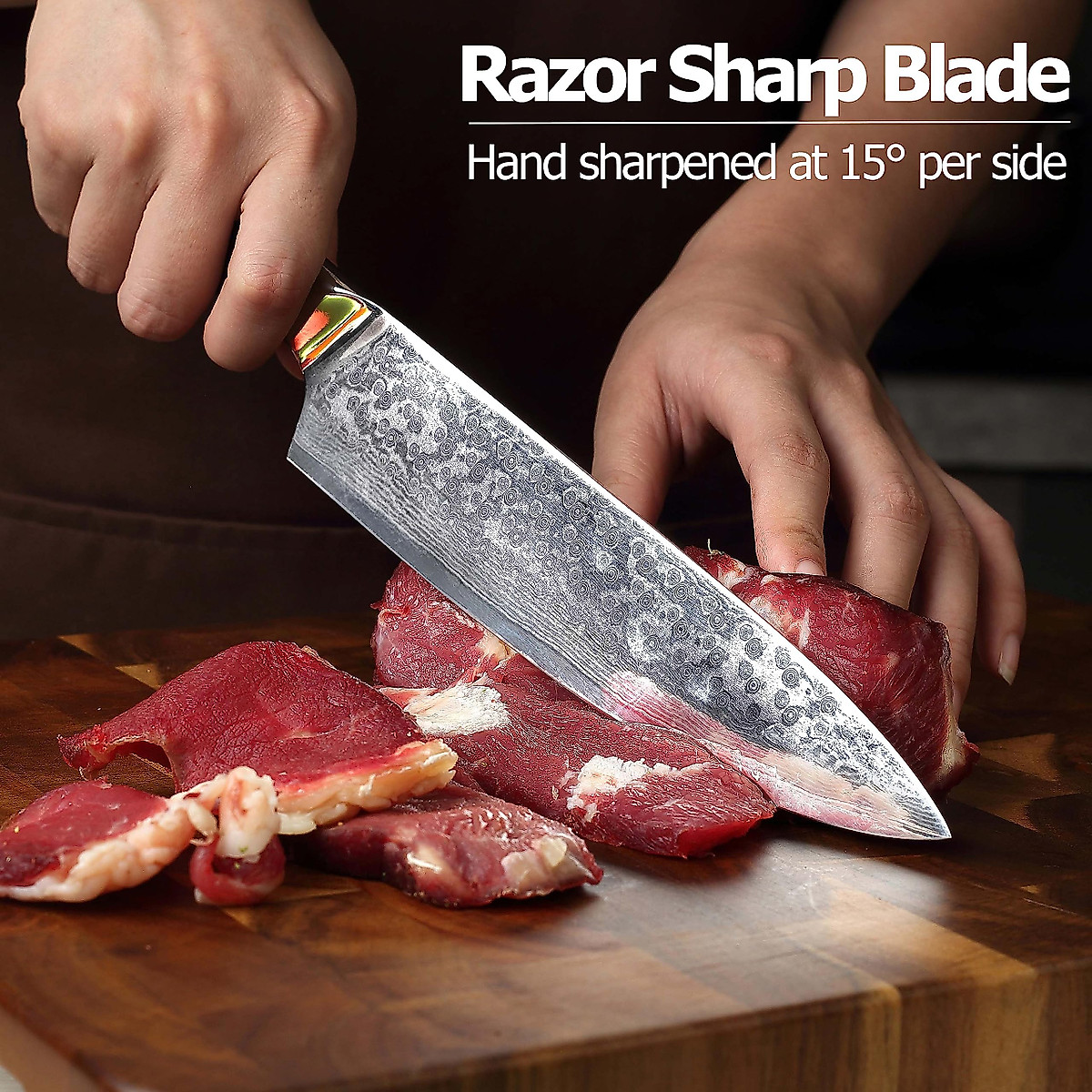 PAUDIN Damascus Chef Knife, 8 Inch Kitchen Knife, Japanese 67-layer VG-10 Stainless Steel Sharp Knife, Professional Chefs Knife with Ergonomic G10 Handle, for Home Kitchen and Restaurant