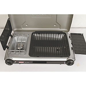 Coleman Tabletop 2-in-1 Grill & Stove with 2 Adjustable Burners, Propane Grill/Stove with Push-Button Starter, Wind Guards, Grease Tray, & 20,000 BTUs of Power for Camping, Tailgating, & More