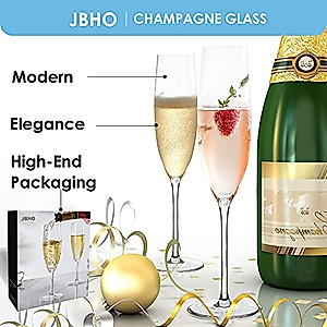 JBHO Champagne Glasses-Elegant Flutes-Gift-Box-Hand Blown Champagne Flutes Glass-100% Lead-Free Premium Crystal - Gift Idea for Wedding, Anniversary, Christmas,New Year-Set of 4-8oz, Clear