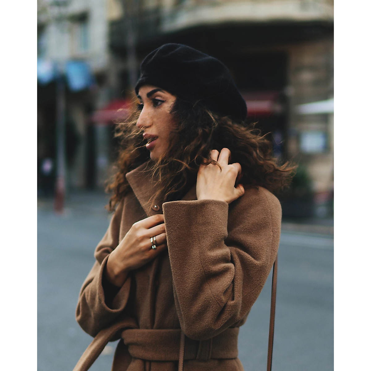 Parquet Solid Color French Beret Wool Material. Classic French, Casual and Chic Lightweight Beanie Cap Hat Black